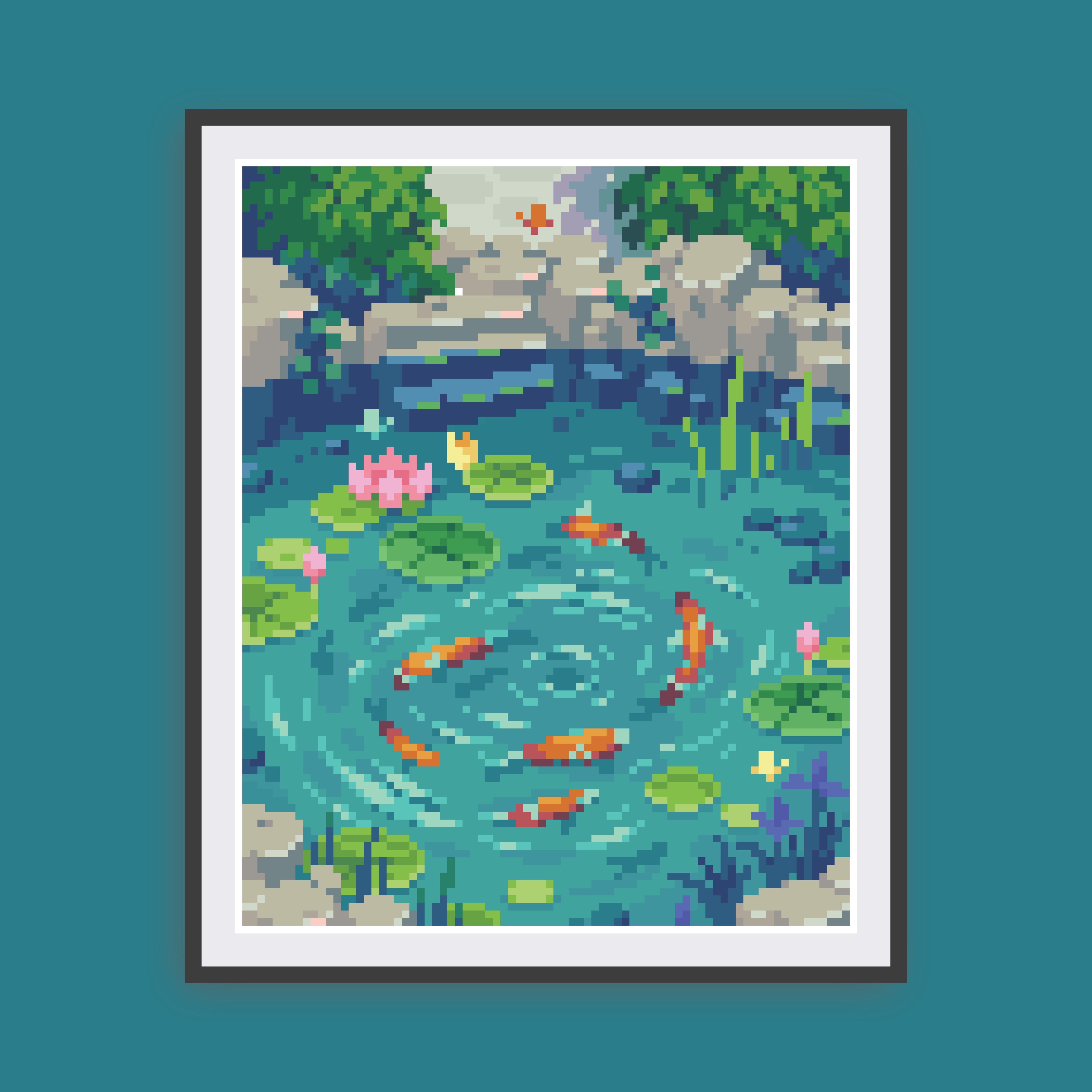 Koi Pond Canvas | Pixel Art Sticker by Number Canvas Craft Kit – Pixyls USA